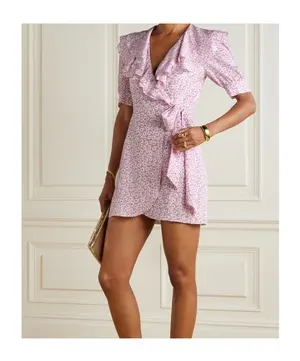 Alessandra Rich Ruffled Floral-print Silk-georgette Mini Wrap Dress - Pink