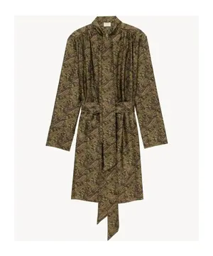 Saint Laurent Paisley Print Long Sleeve Dress With Tie Detail
