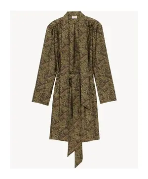 Saint Laurent Paisley Print Long Sleeve Dress With Tie Detail