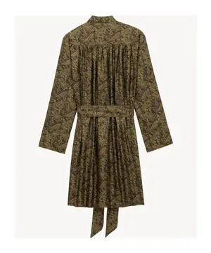 Saint Laurent Paisley Print Long Sleeve Dress With Tie Detail