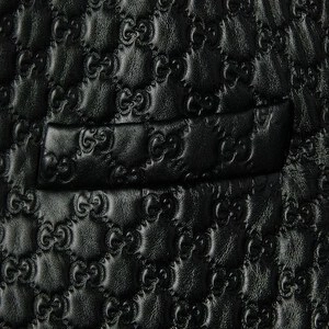 Gucci Gg Embossed Leather Stand Collar Jacket - Black