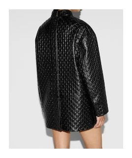 Gucci Gg Embossed Leather Stand Collar Jacket - Black