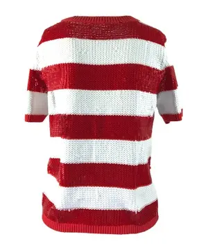 Emporio Armani Striped Sequin Embellished Short Sleeve Sweater