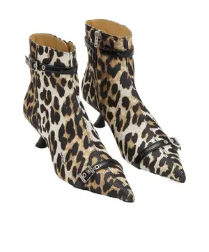 GANNI Printed Pointed-toe Ankle Boots