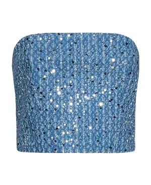 ROTATE BY BIRGER CHRISTENSEN Sequin-embellished Denim Corset Top - Blue