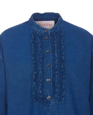 Valentino Garavani Long Sleeve Ruffled Denim Shirt