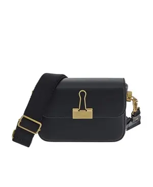 Off-White Binder Foldover Top Shoulder Bag - Black