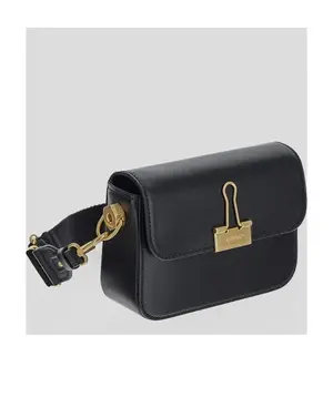 Off-White Binder Foldover Top Shoulder Bag - Black