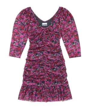 GANNI Floral Print Ruched Mini Dress