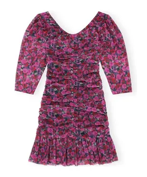 GANNI Floral Print Ruched Mini Dress