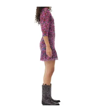 GANNI Floral Print Ruched Mini Dress