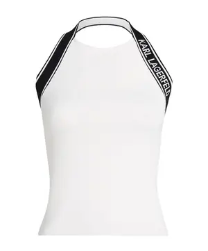 Karl Lagerfeld Logo-jacquard Halter Neck Top - White/black
