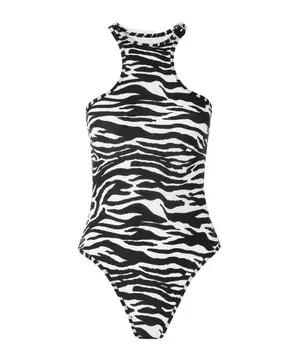 Attico Zebra-print High-neck One-piece Swimsuit - Black