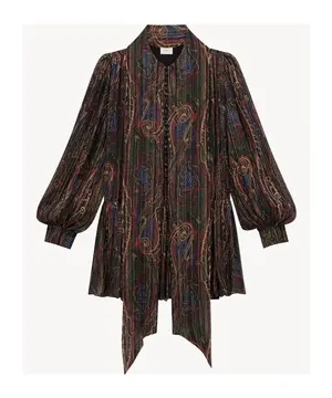Saint Laurent Lavallière Paisley Long-sleeved Dress