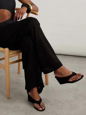 Alaïa Velvet Wedge Thong Sandals