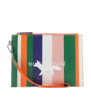 Maison Kitsuné Striped Canvas Logo Pouch