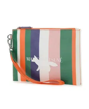Maison Kitsuné Striped Canvas Logo Pouch