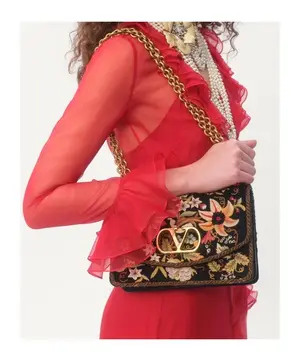 Valentino Garavani Embroidered Foldover Shoulder Bag