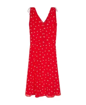 Max Mara Sleeveless V-neck Dress With Shoulder Drawstrings - Red