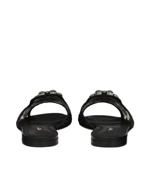 Dolce & Gabbana Bianca Lace Slides With Embellished Detail - Black