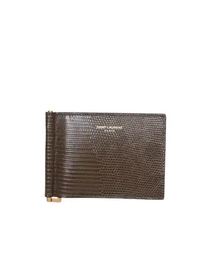 Saint Laurent Bill Clip Logo Embossed Wallet - Brown