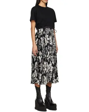 Sacai Floral-print Pleated Midi Dress