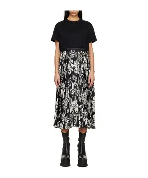 Sacai Floral-print Pleated Midi Dress