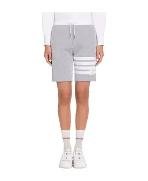 Thom Browne Seersucker Drawstring Shorts With Four Bar Stripes