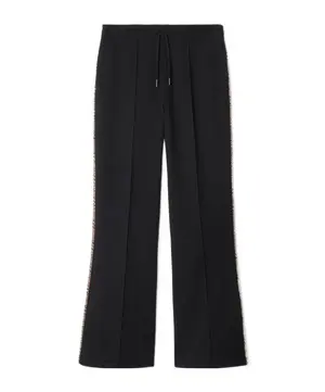 Burberry Checked Trim Drawstring Flared Trousers - Black
