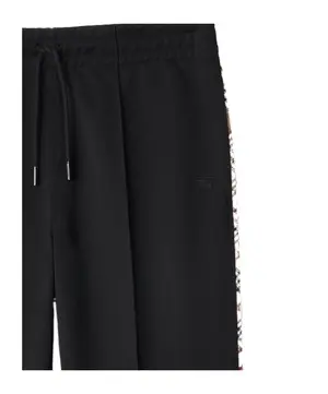 Burberry Checked Trim Drawstring Flared Trousers - Black