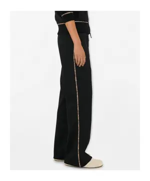 Burberry Checked Trim Drawstring Flared Trousers - Black