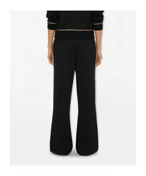 Burberry Checked Trim Drawstring Flared Trousers - Black