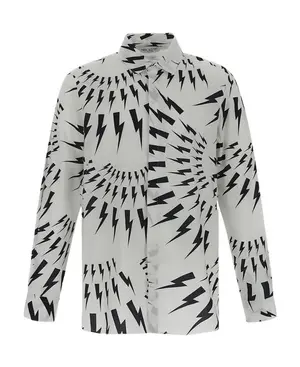 Neil Barrett Thunderbolt-print Cotton Shirt - Gray