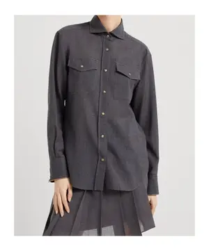 Brunello Cucinelli Monili Trim Button-up Shirt - Gray