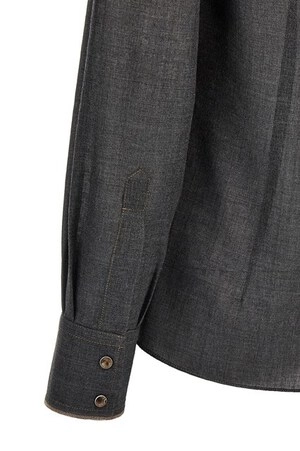 Brunello Cucinelli Monili Trim Button-up Shirt - Gray