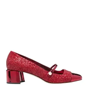 JIMMY CHOO Elisa Pumps With Glitter And Block Heel - Red