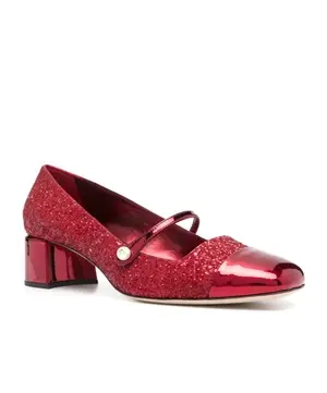 JIMMY CHOO Elisa Pumps With Glitter And Block Heel - Red