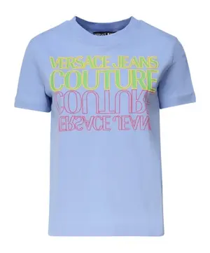 Versace Logo Printed Crewneck T-shirt - Blue