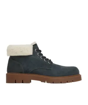 Bottega Veneta Haddock Suede Lace-up Boots With Merino Wool Collar - Black