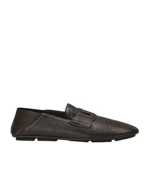 Dolce & Gabbana Logo Embossed Round Toe Loafers - Black