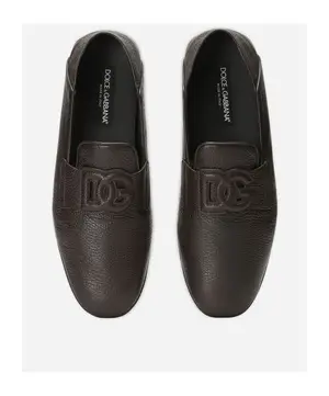 Dolce & Gabbana Logo Embossed Round Toe Loafers - Black