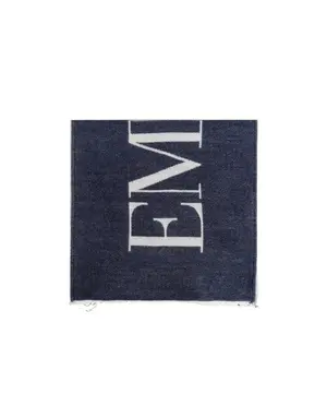 Emporio Armani Logo-embellished Fringed Scarf - Black