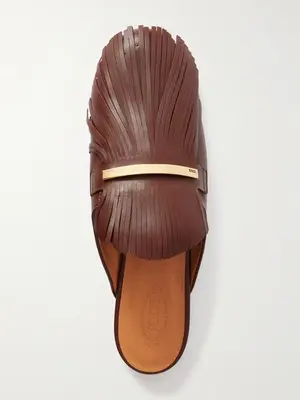 TOD'S Embellished Fringed Leather Slippers