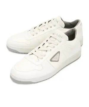 Prada Low-top Lace-up Sneakers With Embellished Branding - Ivory