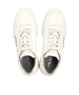 Prada Low-top Lace-up Sneakers With Embellished Branding - Ivory