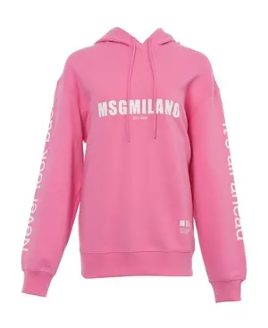 MSGM Logo Print Cotton Hoodie - Pink
