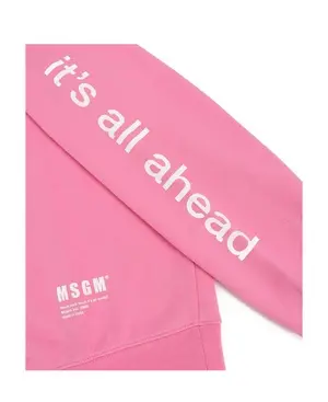 MSGM Logo Print Cotton Hoodie - Pink