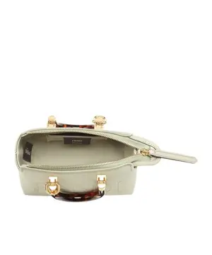 Fendi Light Canvas Small Boston Bag With Roma Embroidery