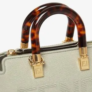 Fendi Light Canvas Small Boston Bag With Roma Embroidery