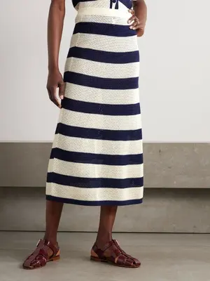 ERES Openwork Knit Striped Midi Skirt